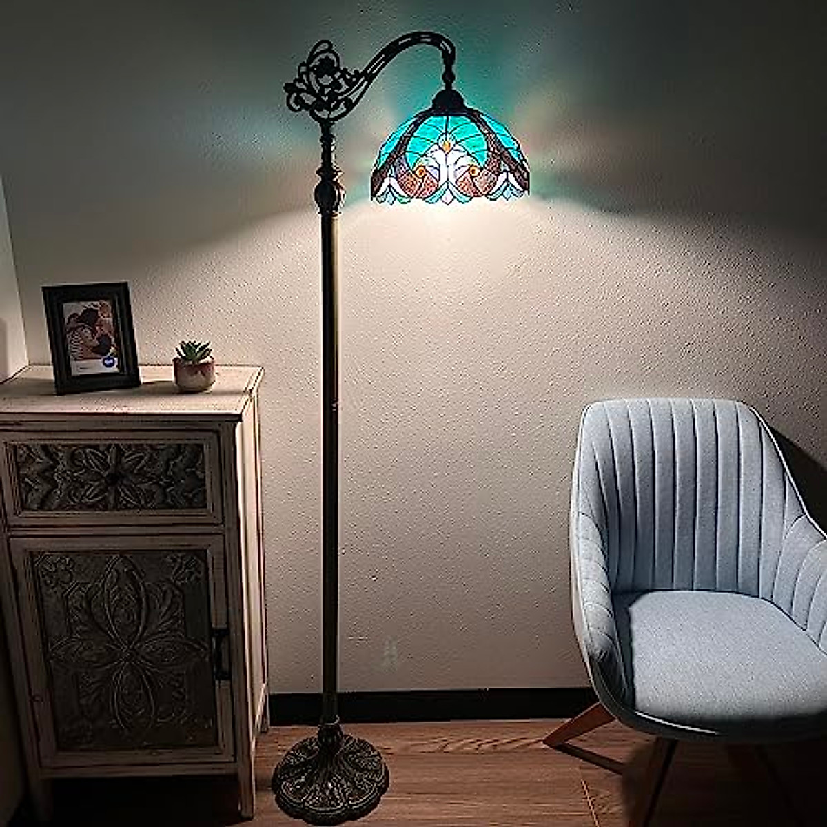 enjoy decor lamps Tiffany Floor Lamp Green Brown Liaison Stained Glass Gooseneck Adjustable LED Bulb Included for Living Room Dining Room Bedroom Office Hotel 63" H