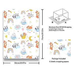 Animals Sleeping Wrapping Paper for Baby Infant Boys Girls, Good Night Rabbit Panda Fox Bear Koala Rainbow Moon Gift Wrap Paper Sheet for Baby Shower Birthday Kindergarten Newborn Children Kids