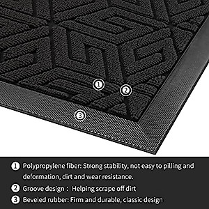 Yimobra Durable Front Door Mat, Heavy Duty Welcome Outdoor Indoor Doormat Entrance Floor Matt, Non Slip Rubber Backing, Easy Clean Shoe Scraper, Waterproof, Patio, Lawn, Garage, 17x29.5 Inch, Black