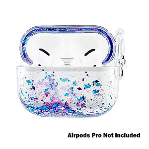 uCOLOR Purple Blue Glitter Waterfall Case for AirPods Pro 2019 360 Full Protective Shockproof Portable Cover with Key Chain for Earphone AirPods Pro Charging Case