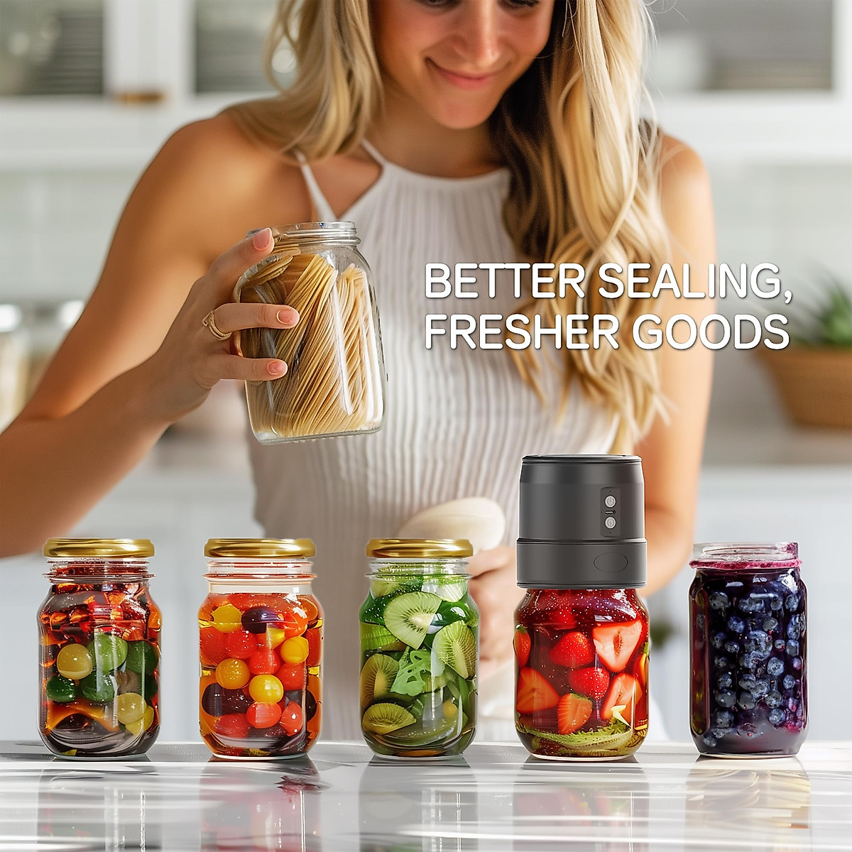 EASYERA Mason Jar Vacuum Sealer Kit, Upgraded Dual-Head Auto-Stop Mason Sealer, Fits Wide & Regular Mouth Jars | Quiet, Portable & Rechargeable for Food Storage, Fermentation, Canning Easy & Save Time
