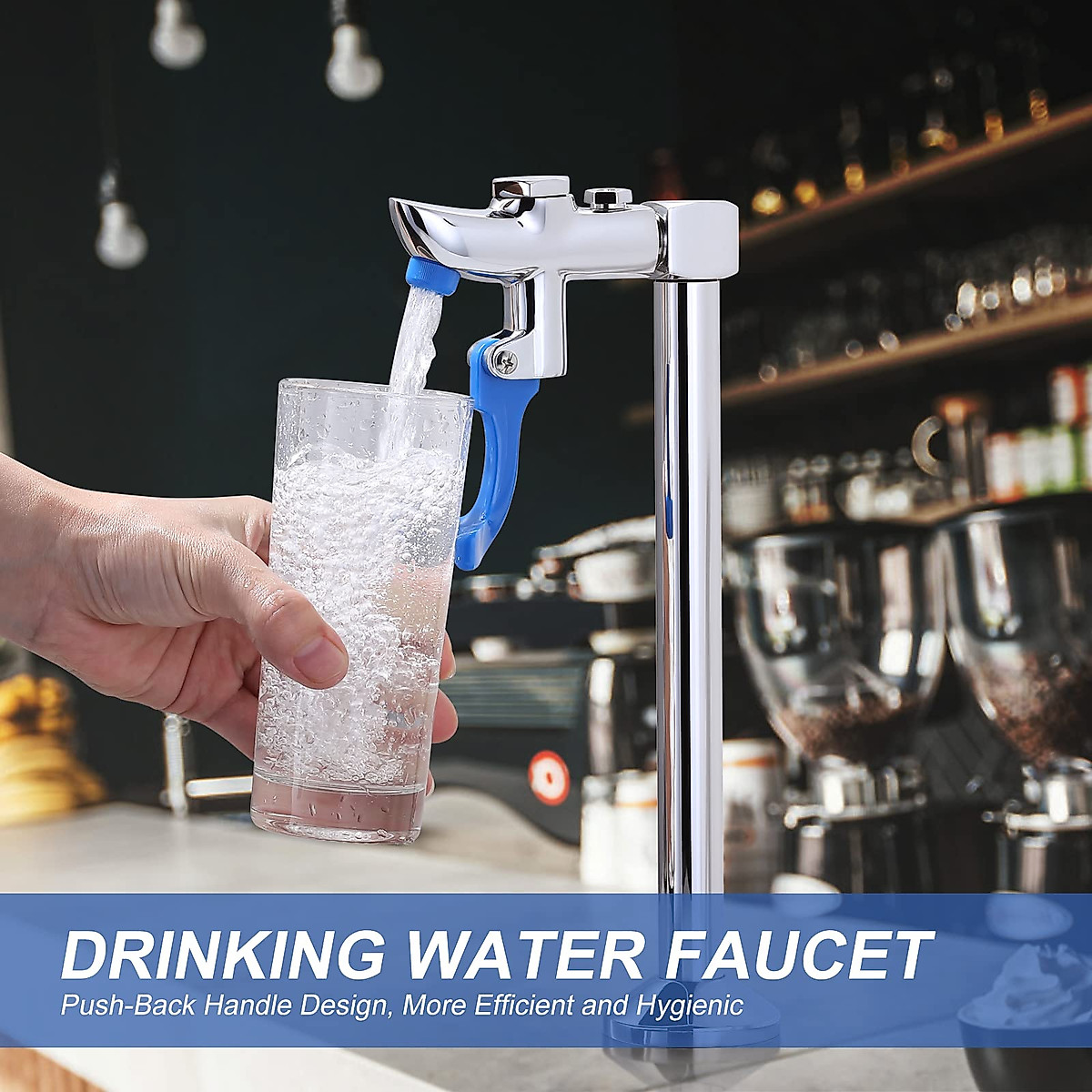 WOWOW Glass Filler Faucet, 9-Inch Push-Back Water Filler Faucet Deck Mount Pedestal Glass Filler Water Station, Stainless Steel Drinking Water Filling Faucet for Bar Hotel Restaurant Cafes