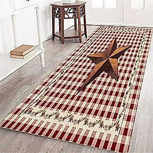 Long Runner Rug Floor Mat,Rustic Texas Western Star Berries,Carpet Hallway Living Room Bedroom Area Rugs Bath Kitchen Entrance Door Mats