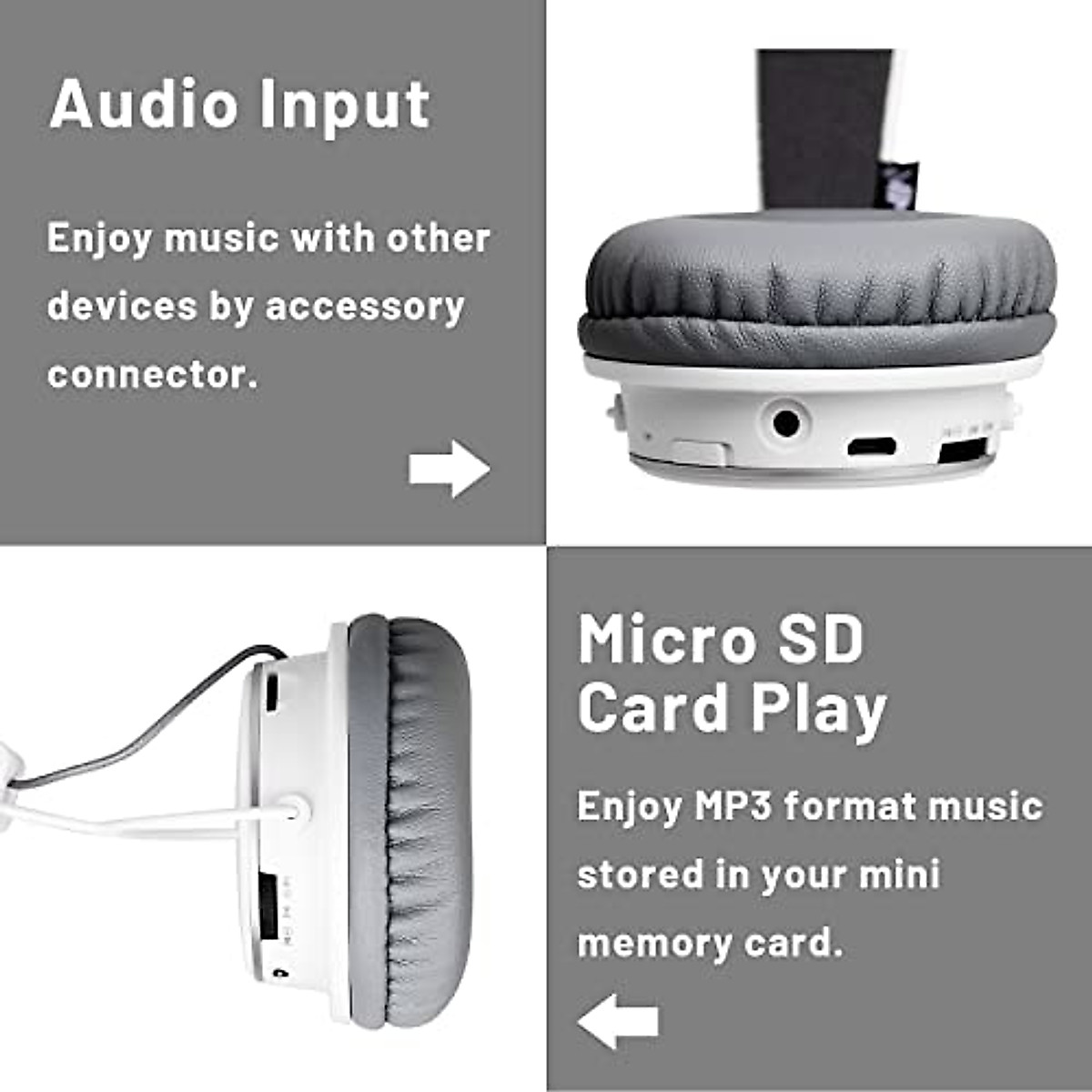 NIA Wireless Over Ear Headphones, Multifunctional Foldable Colorful Stereo Bass Bluetooth Headsets with 3.5mm Jack/Microphone/MP3 Player/FM Radio On-Ear Headset for Kids/Children/Phone/Tablets, White