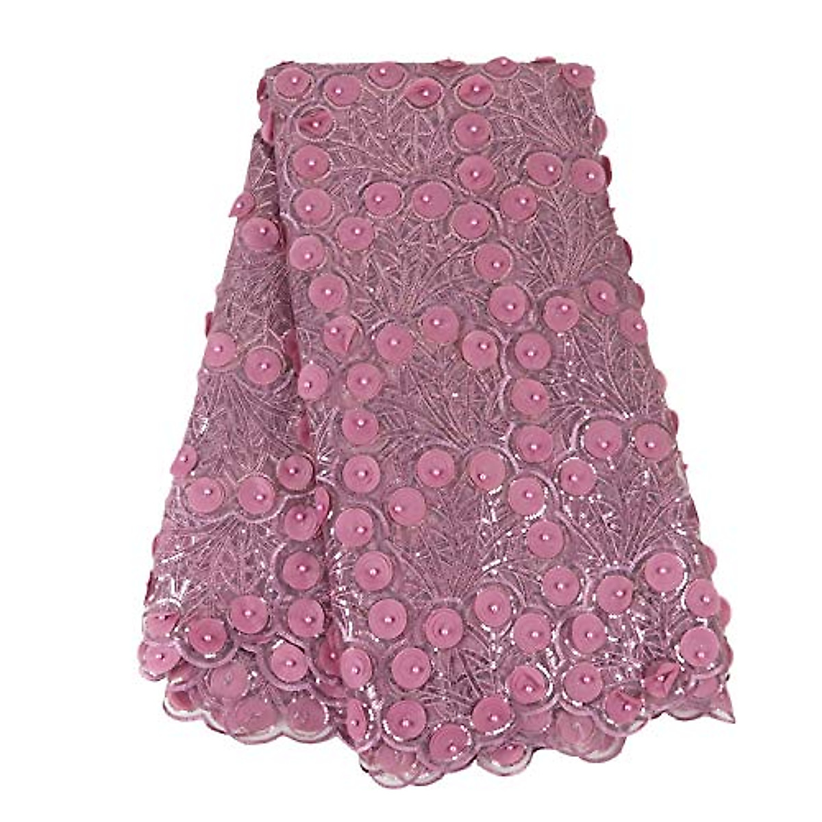 Aisunne African Lace Fabrics 5 Yards Nigerian French Lace Fabric with 3D Flower Fashion Embroidered Beading and Sequin for Wedding Party Dresses (Light Purple)