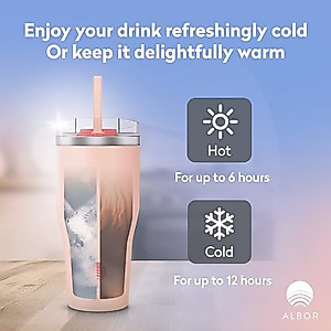 ALBOR 20 oz Insulated Coffee Tumbler With Lid and Straw, Insulated Water Bottle, Stainless Steel Tumbler, Leak Proof Water Bottle, Travel Coffee Mug (20 oz, Pink)