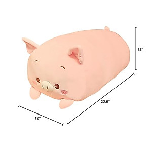 ELAINREN Giant Fluffy Pig Plush Body Pillow Soft Pink Pig Stuffed Animal Toy Cuddle Pigglet Plushie Cushion Decor Gifts for Xmas/23.6''