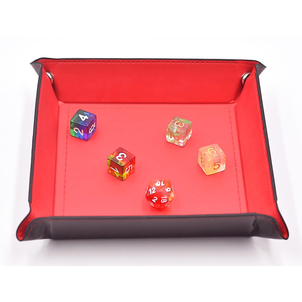 Dice Tray - Folding Rolling Dice Tray Leather Storage Tray Key Jewelry Coin Catchall Sundries Organizer (Red)