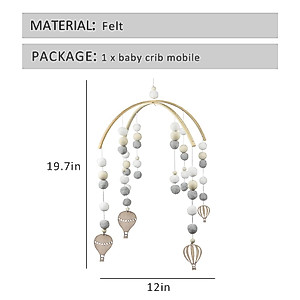 Crib Mobile Neutral Crib Mobile Handmade Felt Ball Mobile Nursery Cot Mobile Ceiling Mobile for Girls Room Nursery Decor Gray Hot Air Balloon