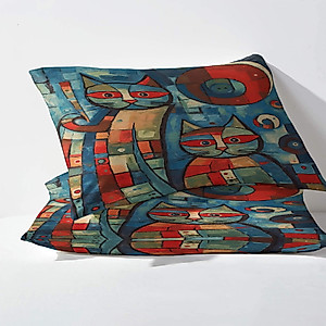 Cat Sheets Full Size, Oil Painting Bed Sheets, Patterned Bedding Sheets & Pillowcases 4 Piece Set - Soft Microfiber Deep Pocket Fitted Sheet & Flat Sheet & 2 Pillow Cases P3&-284