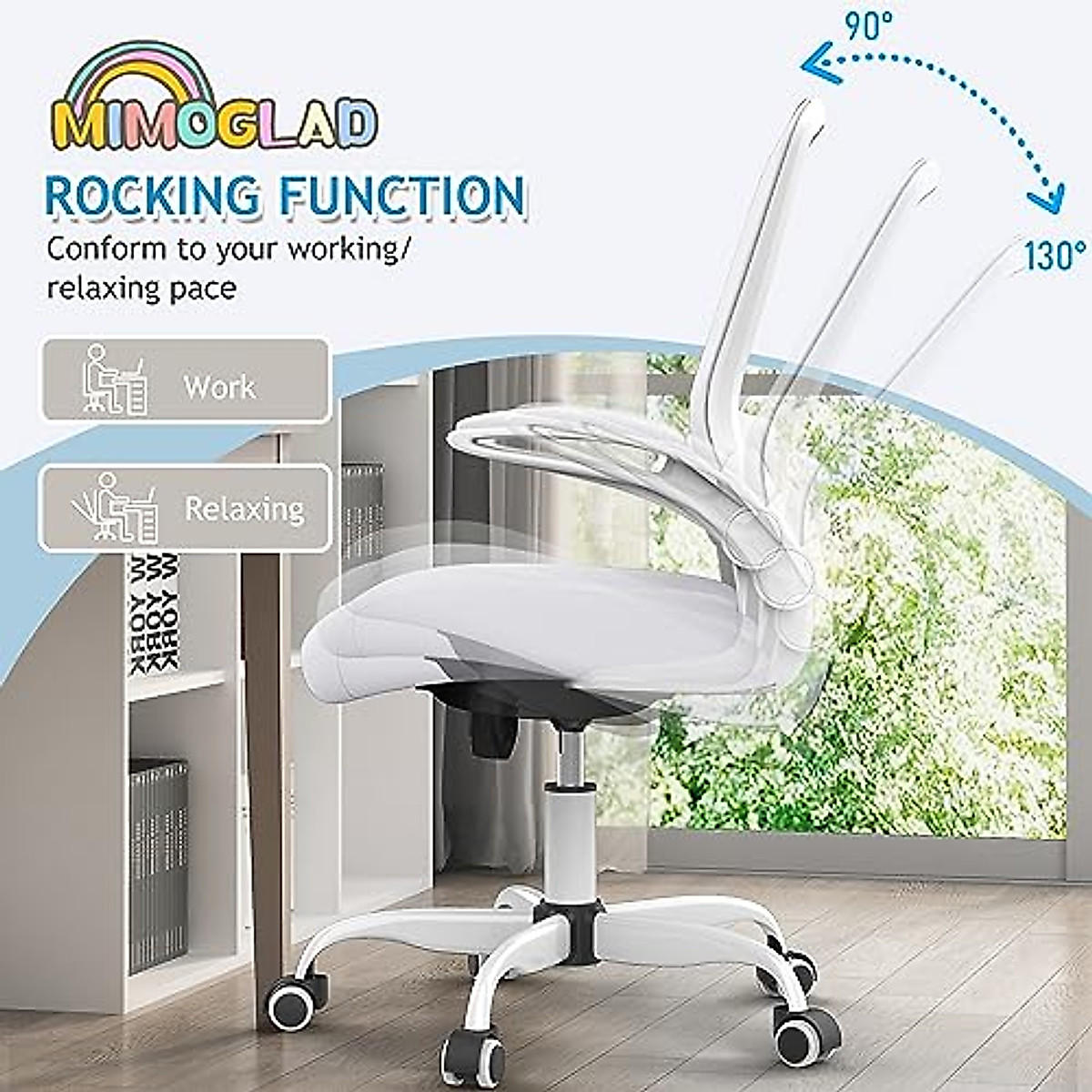 Mimoglad Home Office Chair, High Back Desk Chair, Ergonomic Mesh Computer Chair with Adjustable Lumbar Support and Thickened Seat Cushion (Modern, Ivory White)