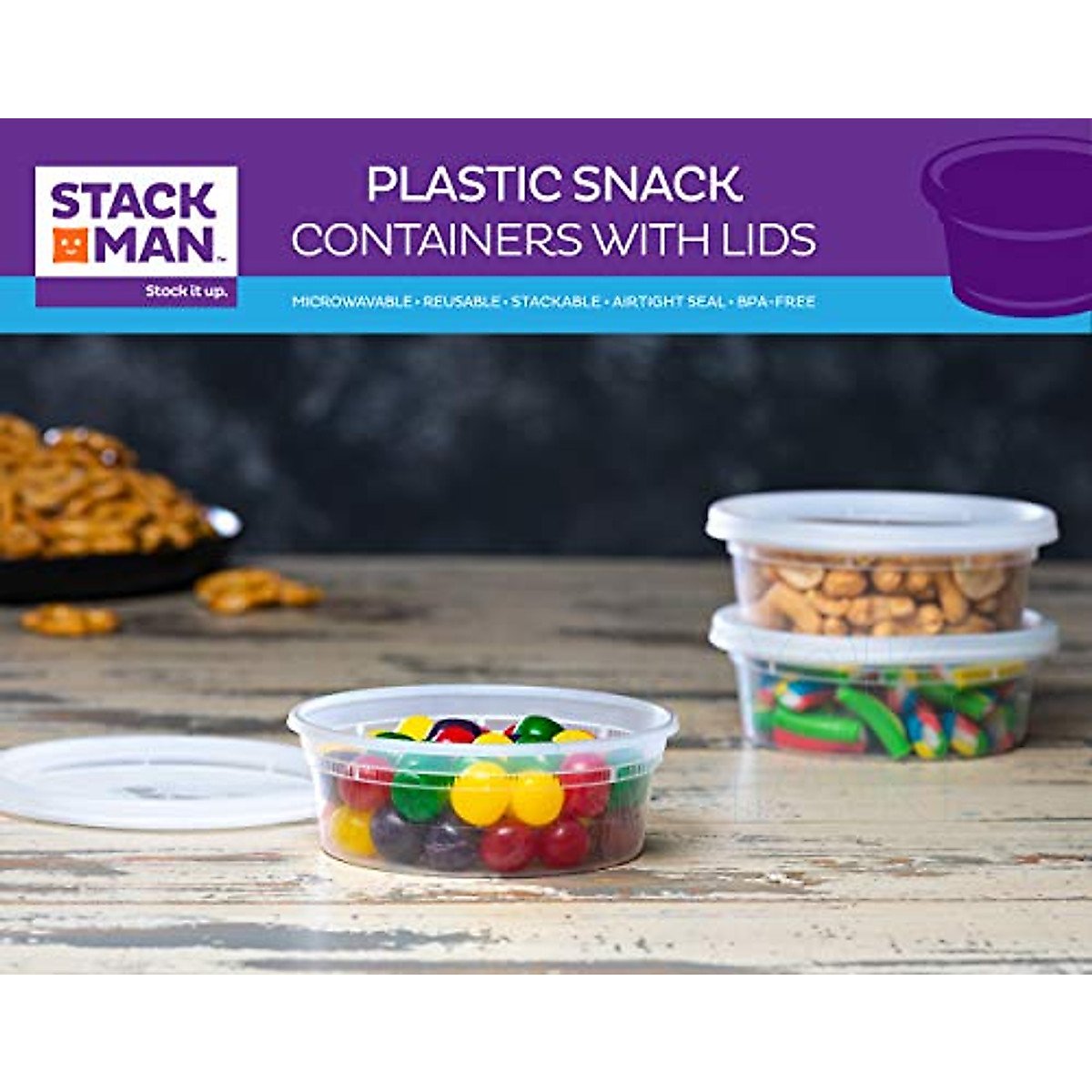 [48 Sets - 8 oz.] Plastic Containers with Lids - Slime Containers 8 oz - Small Containers with Lids