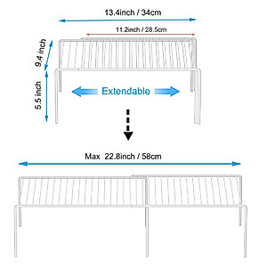 iPEGTOP Expandable Freezer Cabinet Storage Shelf, 2 Pieces Rustproof Spice Rack, Adjustable Kitchen Organizer Counter Fridge Pantry Shelf Space Saver (White)
