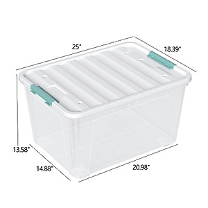 Vababa 80 L Large Plastic Storage Tote with Latch Lids, 4-Pack Clear Plastic Storage Bin with Wheels