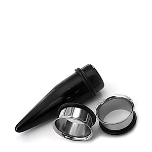 Urban Body Jewelry 1/2 Gauge Ear Stretching Kit - (12mm) 1 Pair of Steel Plugs & 1 Black Acrylic Taper (3 Pieces)