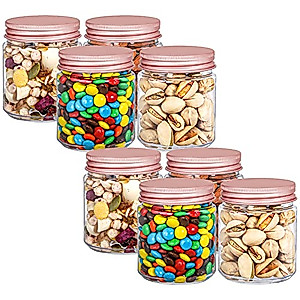 Fasmov 30 Pack 5 Ounce Clear Plastic Jars Containers with Rose Gold Lids, Round Empty Plastic Slime Storage Containers for Kitchen & Household Storage - BPA Free