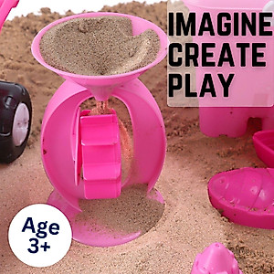 Liberty Imports 14 PCS Pink Sand Toys, Princess Castle Beach Play Set for Girls with Dump Truck, Sandwheel, Bucket, Play Tools and Sand Molds Imaginative Playset for Kids, Toddlers
