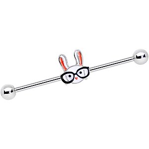 Body Candy Womens 14G Stainless Steel Helix Cartilage Earring Nerdy Bunny Rabbit Industrial Barbell 1 1/2"