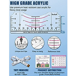 Tshirt Ruler Guide for Vinyl Alignment, T Shirt Rulers to Center Designs, Alignment Tool with Soft Tape Measure, Craft Sewing Supplies Accessories Tools for Heat Press HTV Heat Transfer Vinyl