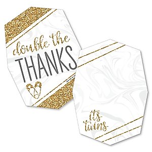 Big Dot of Happiness It's Twins - Gold Baby Shower Thank You Note Cards with Envelopes - Set of 12