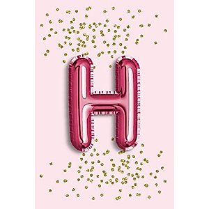 H: Letter H Initial Monogram Notebook Blank Lined Journal, 120 Pages, Blush Pink Foil Balloon & Gold Glitter Confetti Design Note Book for Girls & Women (Pink & Gold Glitter Series 3)