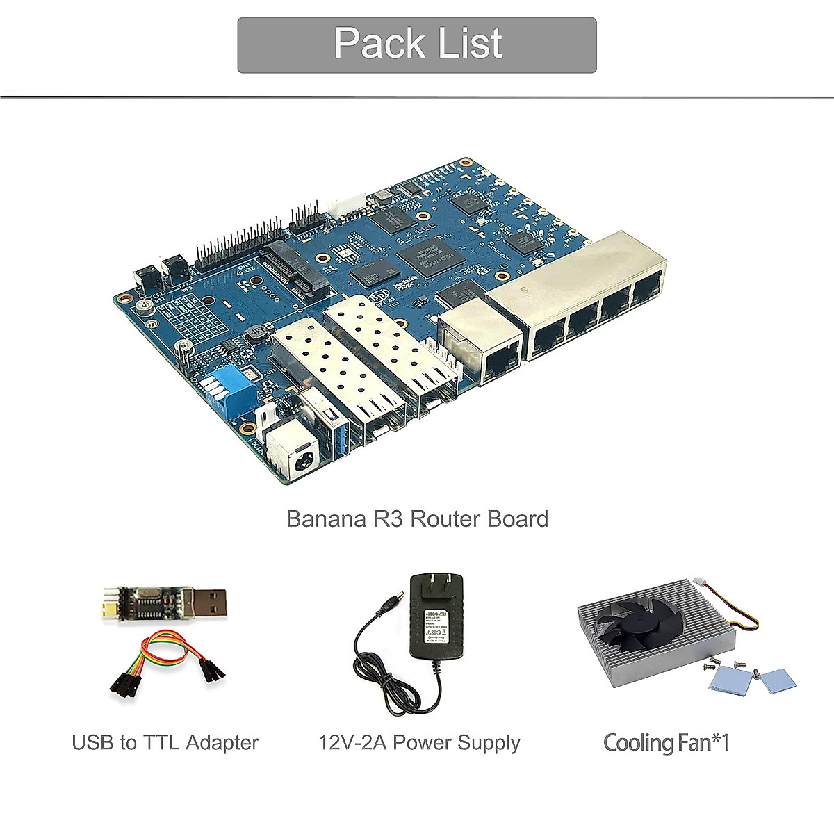 Banana Pi BPI-R3 Wi-Fi 6 OpenSource Wireless Dual-Band OpenWRT Router Board with MediaTek MT7986(Filogic 830),Support 5X GbE and 2X 2.5GbE SFP