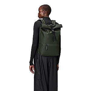 RAINS Rolltop Rucksack -Backpack - Waterproof Backpack for Women and Men - Rucksack for Travel and Work (Green)