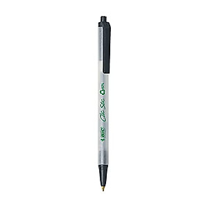 BIC Ecolutions Clic Stic Black Ballpoint Pens, Medium Point (1.0mm), 12-Count Pack, Retractable Ball Point Pens Made from 78% Recycled Plastic