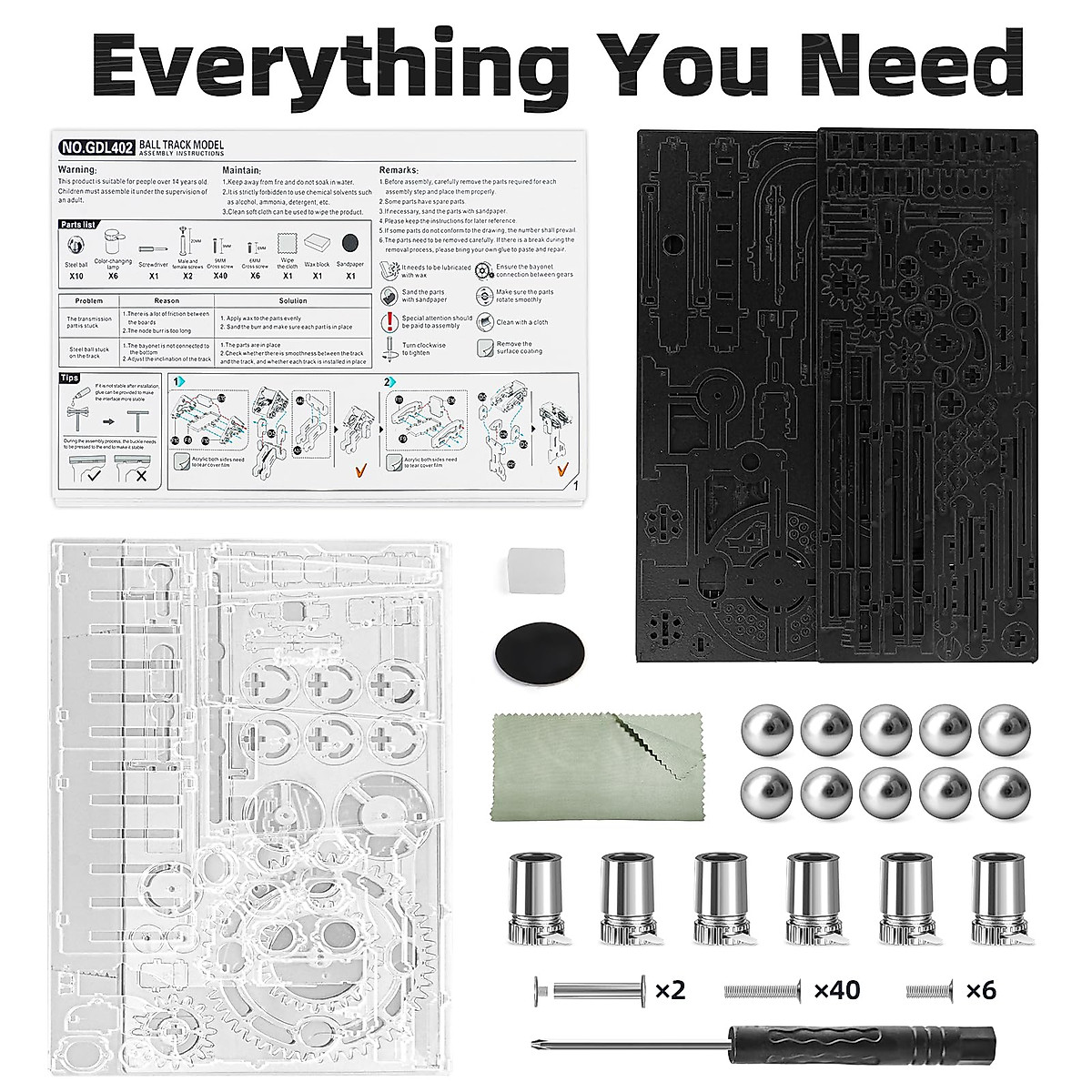 OWNONE 1 3D Wooden Puzzle Marble Run with LED Lights, Wooden Model Building Kits for Adults, Wood Mechanical Puzzle Building Set, Office Desk Decor Gift for Men Adults (312 PCS)