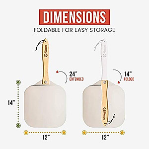Chef Pomodoro Aluminum Metal Pizza Peel with Foldable Wood Handle for Easy Storage 12-Inch x 14-Inch, Gourmet Luxury Pizza Paddle for Baking Homemade Pizza Bread