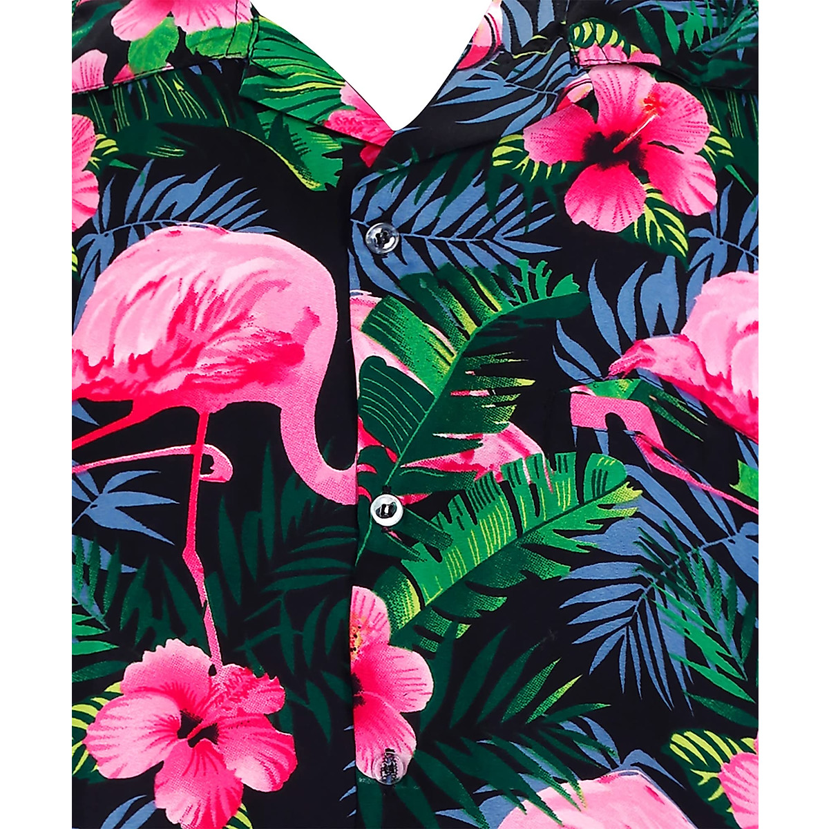 KING KAMEHA Funky Hawaiian Shirt, Shortsleeve, Flamingo Flowers, Black Pink, XXL