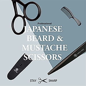 MTM PRO Professional German Beard & Mustache Scissors With Comb & Carrying Pouch - Perfect Men’s Facial Hair Grooming Kit For All Body or Facial Hair (Black)