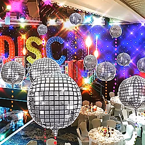 20Pcs Disco Ball Balloons Different Sizes- 4D Large Disco Balloons 32” 22” 10 Inch Assorted Round Metallic Silver Disco Mylar Balloons for 70s 80s Disco Themed Birthday New Year's Party Decor Supplies