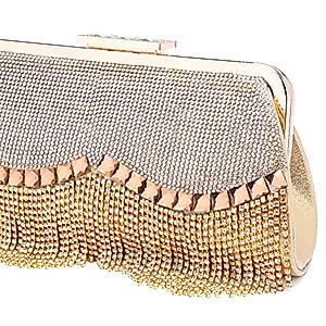 Women's Evening Bag for Dinner Night Clutch Purse Handbag with Rhinestone Tassels Gold
