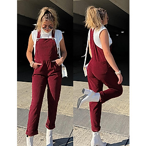 luvamia Corduroy Overalls for Women Adjustable Straps Fashion Bib Bib Overall Red Overalls Tawny Port Womens Casual Jumpsuit Size Medium Fits Size 8 / Size 10