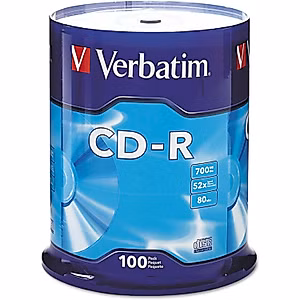 Verbatim CD-R Blank Discs 700MB 80 Minutes 52X Recordable Disc for Data and Music - 100pk Spindle,Silver