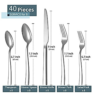 Silverware Set for 8, Briout 40 Piece Flatware Cutlery Set Stainless Steel Luxury Square Tableware Thick Knife Fork Spoon for Home Kitchen Restaurant Wedding, Mirror Polished, Dishwasher safe