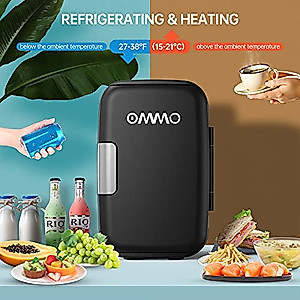 OMMO Mini Fridge, 6 L Portable Fridge, Cooler and Warmer Compact Small Refrigerator with AC/DC Power, for Skincare, Medications, Beverage, Home and Travel, Black