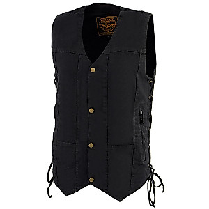 Milwaukee Leather DM1990 Men's Black 10 Pocket Side Lace Denim Vest - 4X-Large