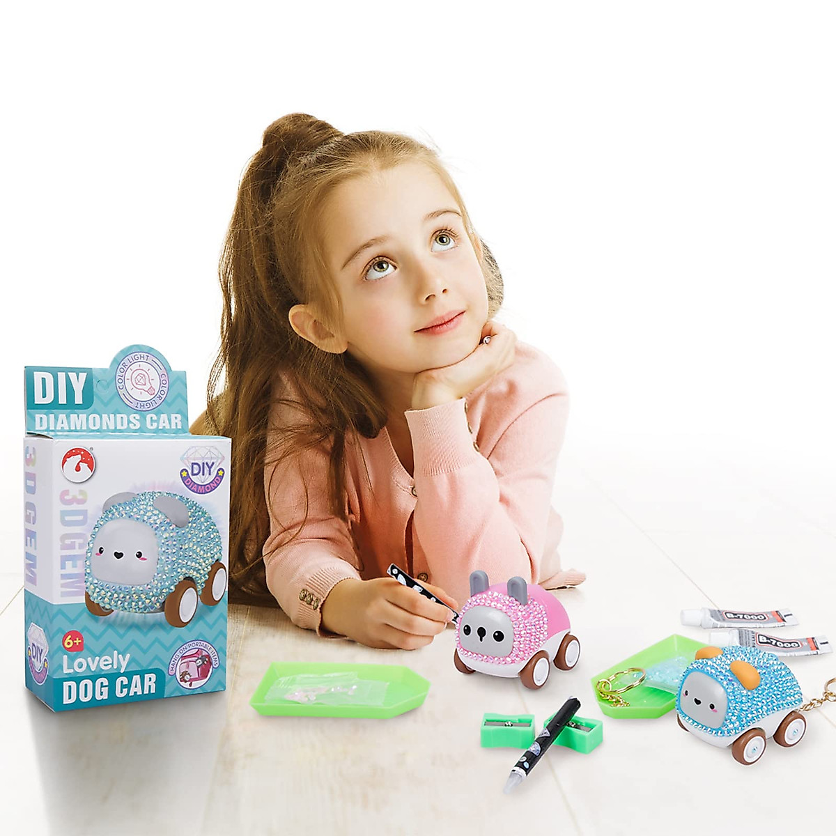 SUNKIM Easter Gifts for Kids,2pcs DIY Painting Keychains Kits with Light for Decoration Easter Arts and Crafts for Kids Ages 8-12