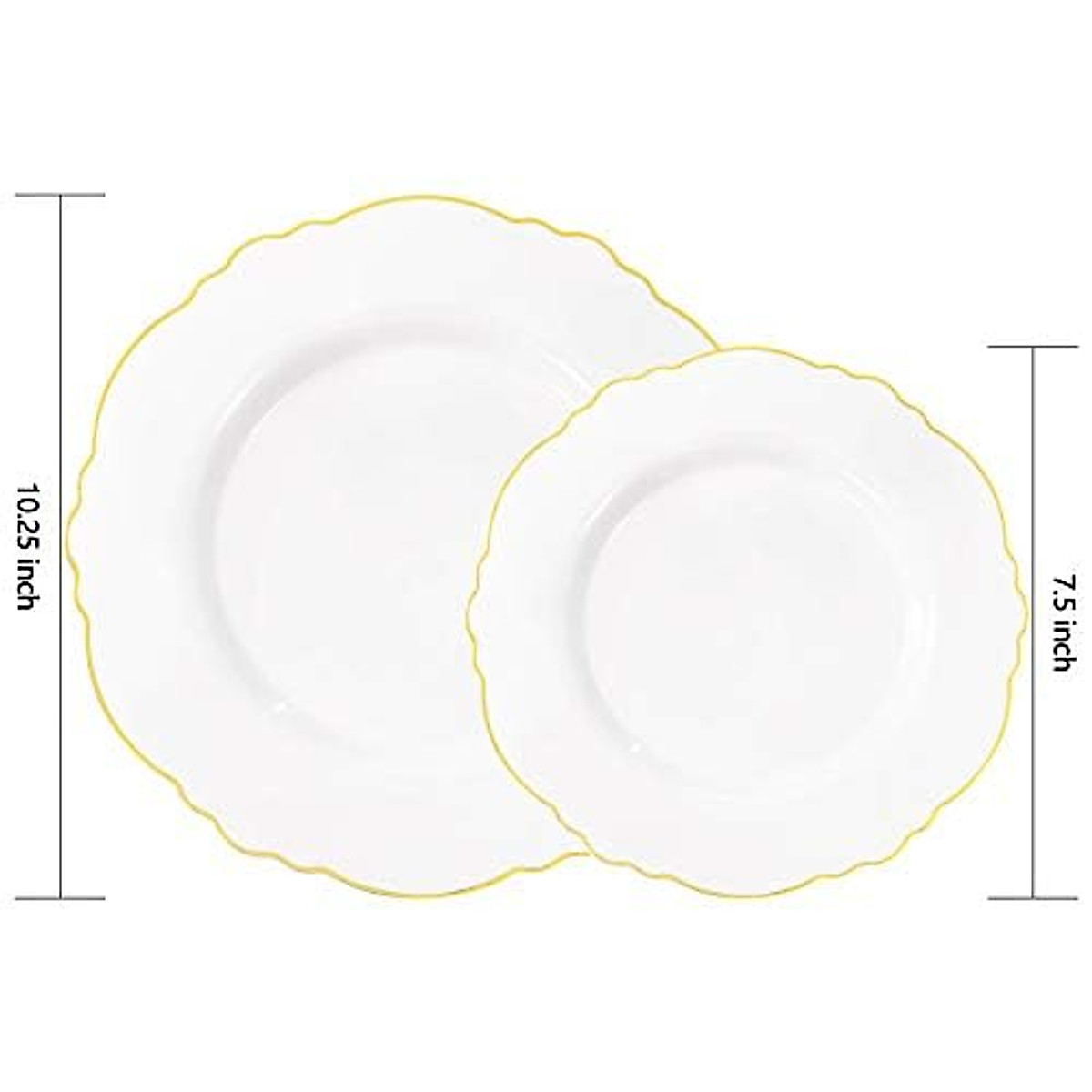 WDF 60pcs White and Gold Plastic Plates - Baroque White With Gold of 30 Heavy Duty Gold dinner plates 10.25inch, 30 Salad Plates 7.5inch