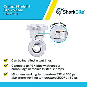 SharkBite 1/2 Inch Crimp Multi-Turn Straight Stop, Brass Plumbing Fitting, PEX Pipe, PE-RT, 23063LF