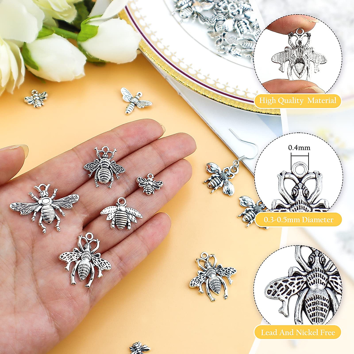 JIALEEY 81PCS Alloy Bee Honeybee Charms Antique Tibetan Silver Bee Charms Pendants DIY for Necklace Bracelet Earrings Jewelry Making Crafting