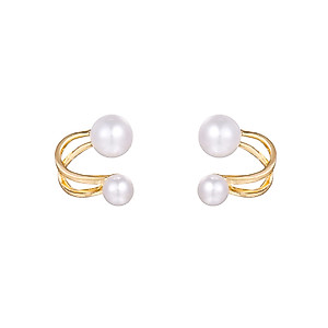 Hoop Earrings for Women Dangling Pearl Earrings Women's Drop Dangle Earrings Holiday Earrings Shell Pearl Hypoallergenic Stud Hanging Jewelry for Women Birthday Party Bridal Wedding(two Pearl)