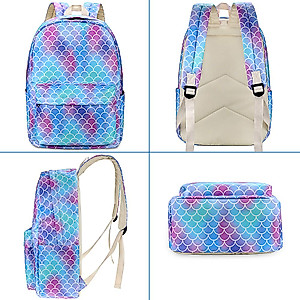 Mermaid Backpack for Girls, Blue School Bags Bookbags for Teenager