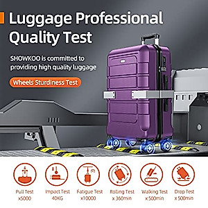 SHOWKOO Luggage Sets Expandable PC+ABS Durable Suitcase Sets Double Wheels TSA Lock 4 Piece Luggage Set Purple