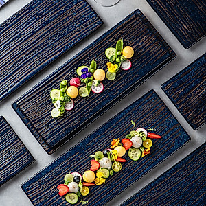 Uaral Serving Platter Ceramic Flat Tray-14 inch Large Serving Plate for Party,Sushi,Appetizer,Vegetable,Salad,Set of 2, (Midnight Blue)