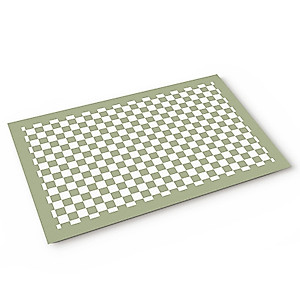 Homechoid Sage Green Plaid Front Door Mat for Indoor Entrance Country French Rustic Buffalo Check Absorbent Doormat for Bathroom/Garage/Kitchen/Entry/Back, Washable, 18x30 Inche