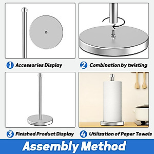 DAWNER Paper Towel Holder for Countertop, Easy One-Handed Tear, Stainless Steel, Weighted Base with Suction Cups, Non-Slip Paper Towel Stand for Kitchen, Bathroom, Brushed Nickel