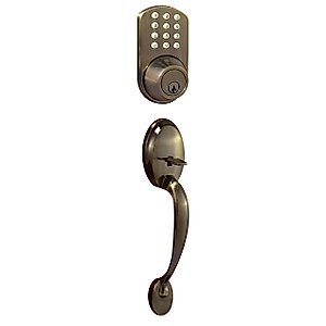MiLocks BTF-02AQ Digital Deadbolt Door Lock and Passage Handle Set Combo with Keyless Entry via Keypad Code for Exterior Doors, Antique Brass